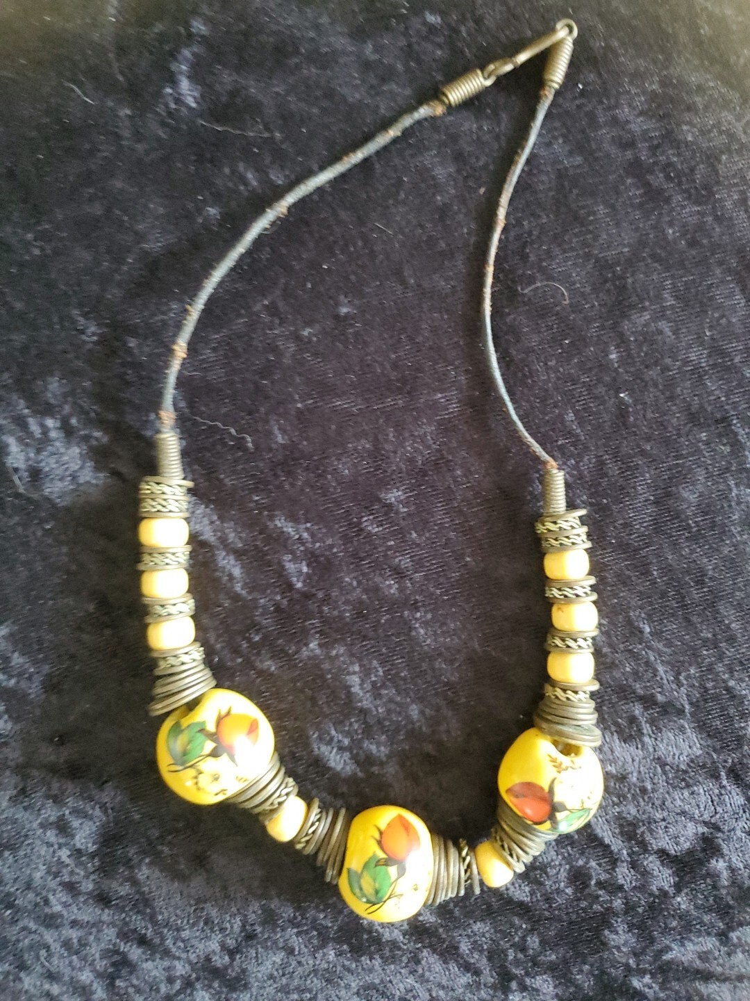 Vintage 1970's Rare Hand Painted Ceramic Beaed Neckla… - Gem