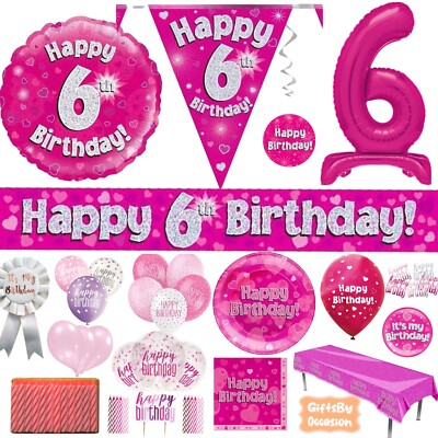 Pink 6th Birthday Decorations Happy Party Banner Bunting Balloons ...