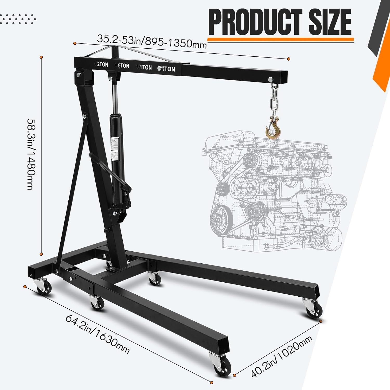 4400lbs Steel Folding Engine Hoist, Heavy Duty, Cherry Picker, Crane ...