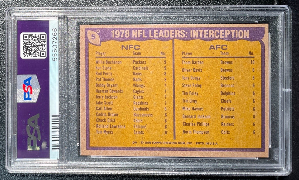 1979 Topps #5 NFL Interception Leaders PSA 8 Buchanon Stone Darden ...