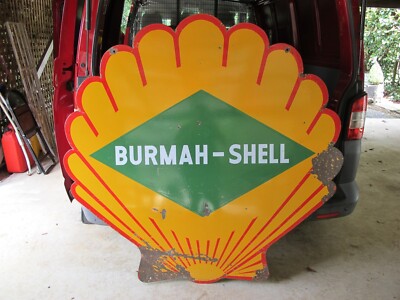 LARGE ORIGINAL DOUBLE SIDED BURMAH SHELL ENAMEL SIGN, C1930'S PETROL ...