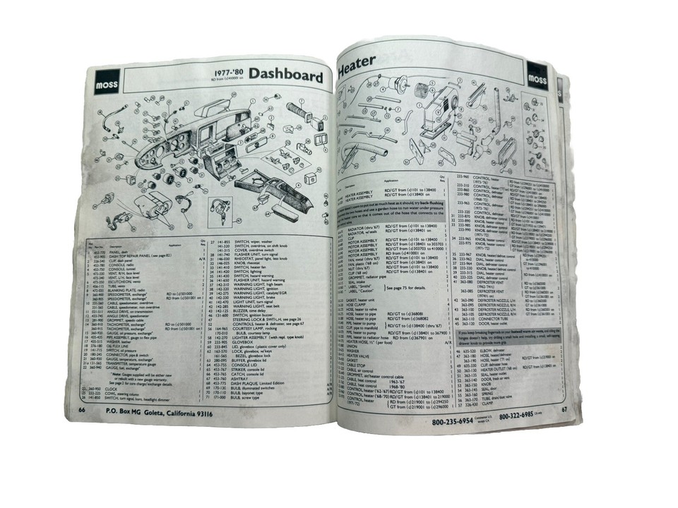 MG MGB 1962-1981 Parts List Catalog Illustrated Assembly Manual Numbers ...