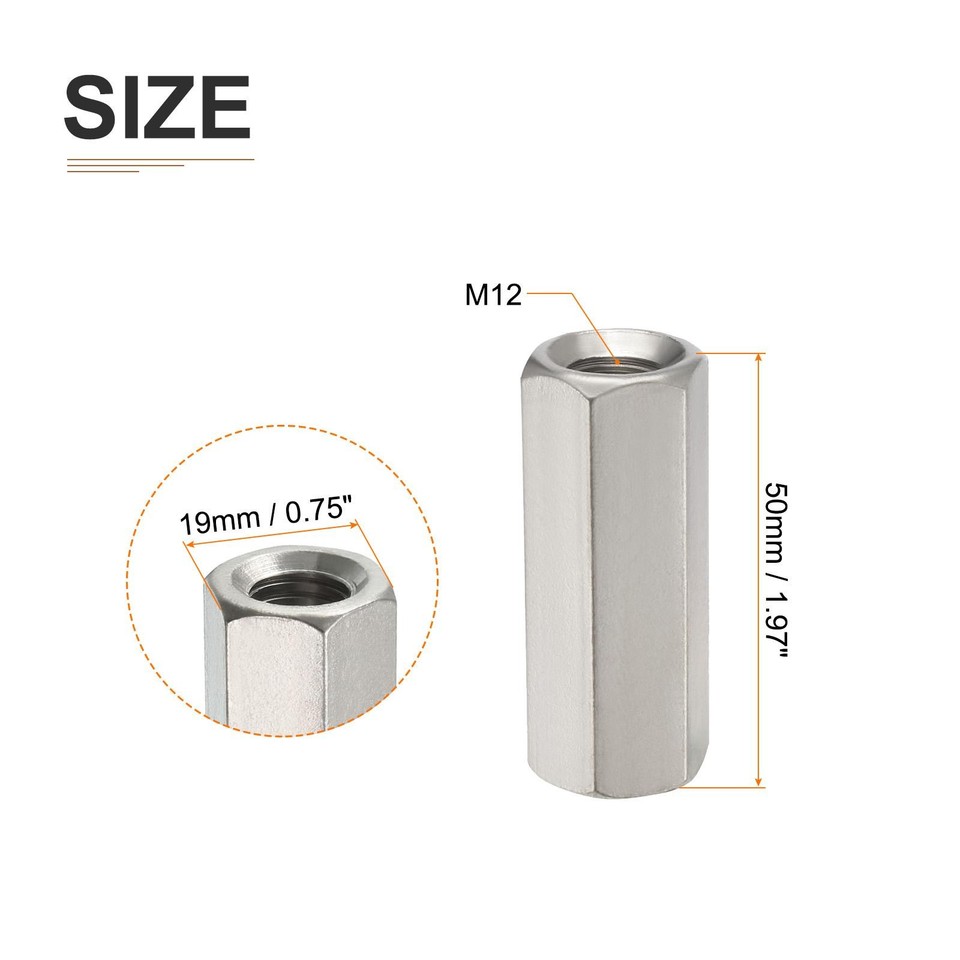 2Pack M12x50mm(DxL) Hex Standoff Spacer Nuts 304 Stainless Steel ...