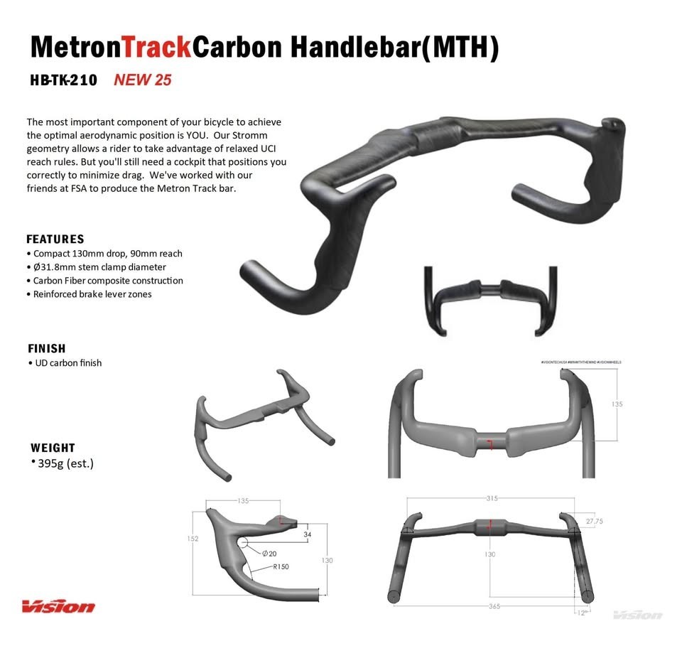 NEW Vision MTH Mass Start Carbon Fiber Track Handlebars | eBay