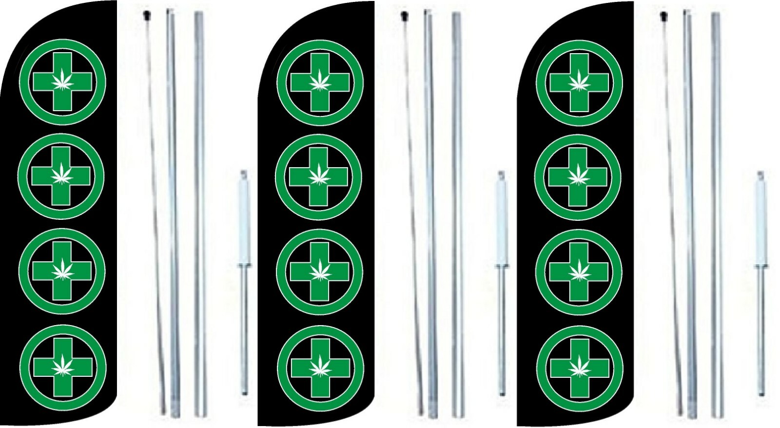 Dispensary Windless Flag With Complete Hybrid Pole set- 3 pack | eBay