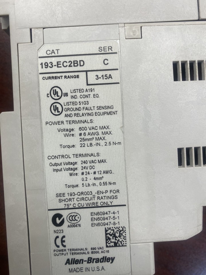 Allen Bradley 193-EC2BD Series C E3 Plus 3-15A Electronic Motor ...