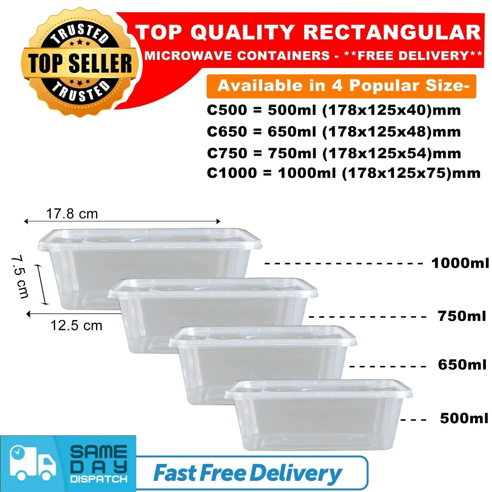 Microwave Plastic Food Takeaway Heavy Duty Satco 250 Containers with ...