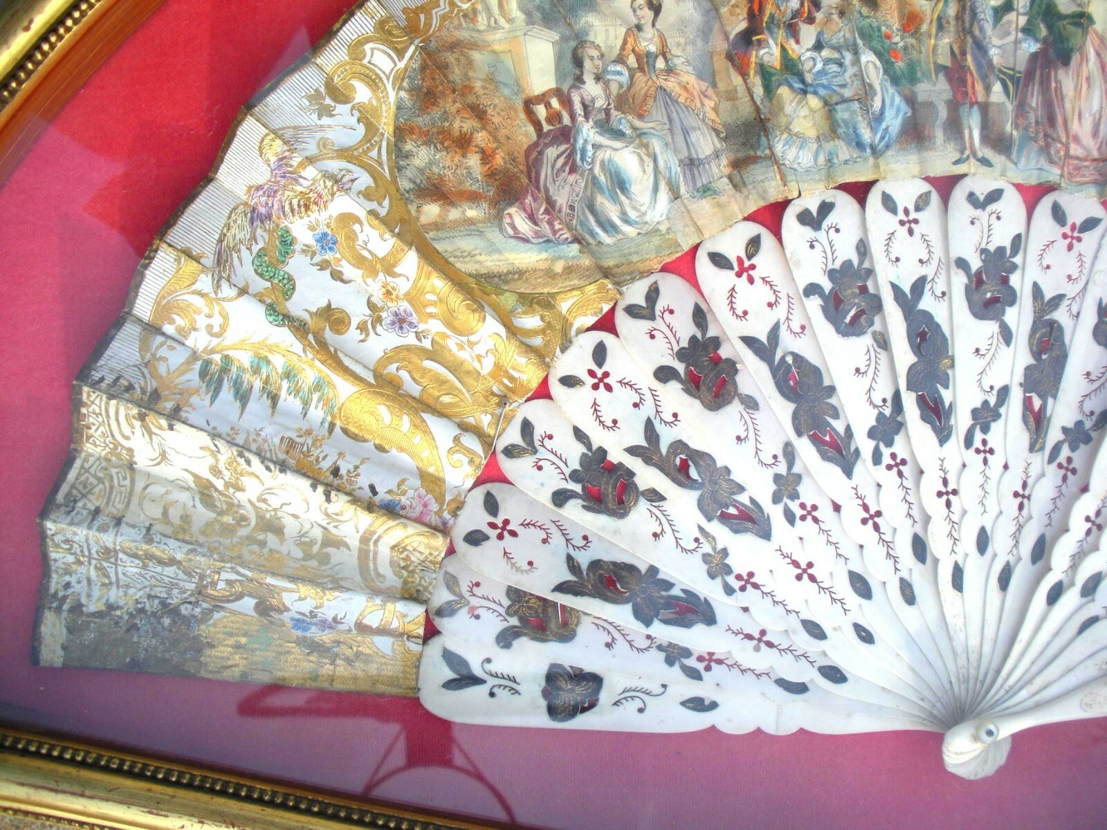 Beautiful 1800s Hand Painted Fan Gold Gilding in Wood… - Gem