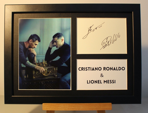 LIONEL MESSI & RONALDO autograph framed A4 / signed display ...