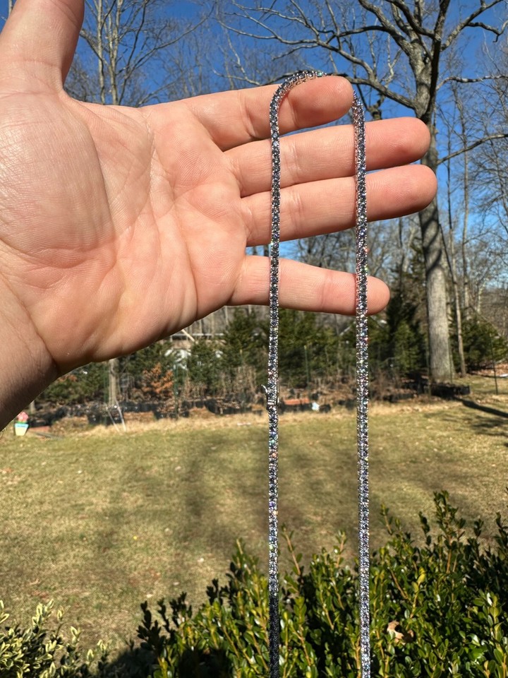 Real Blue Gray MOISSANITE 3mm Tennis Chain 925 Silver Iced Necklace ...