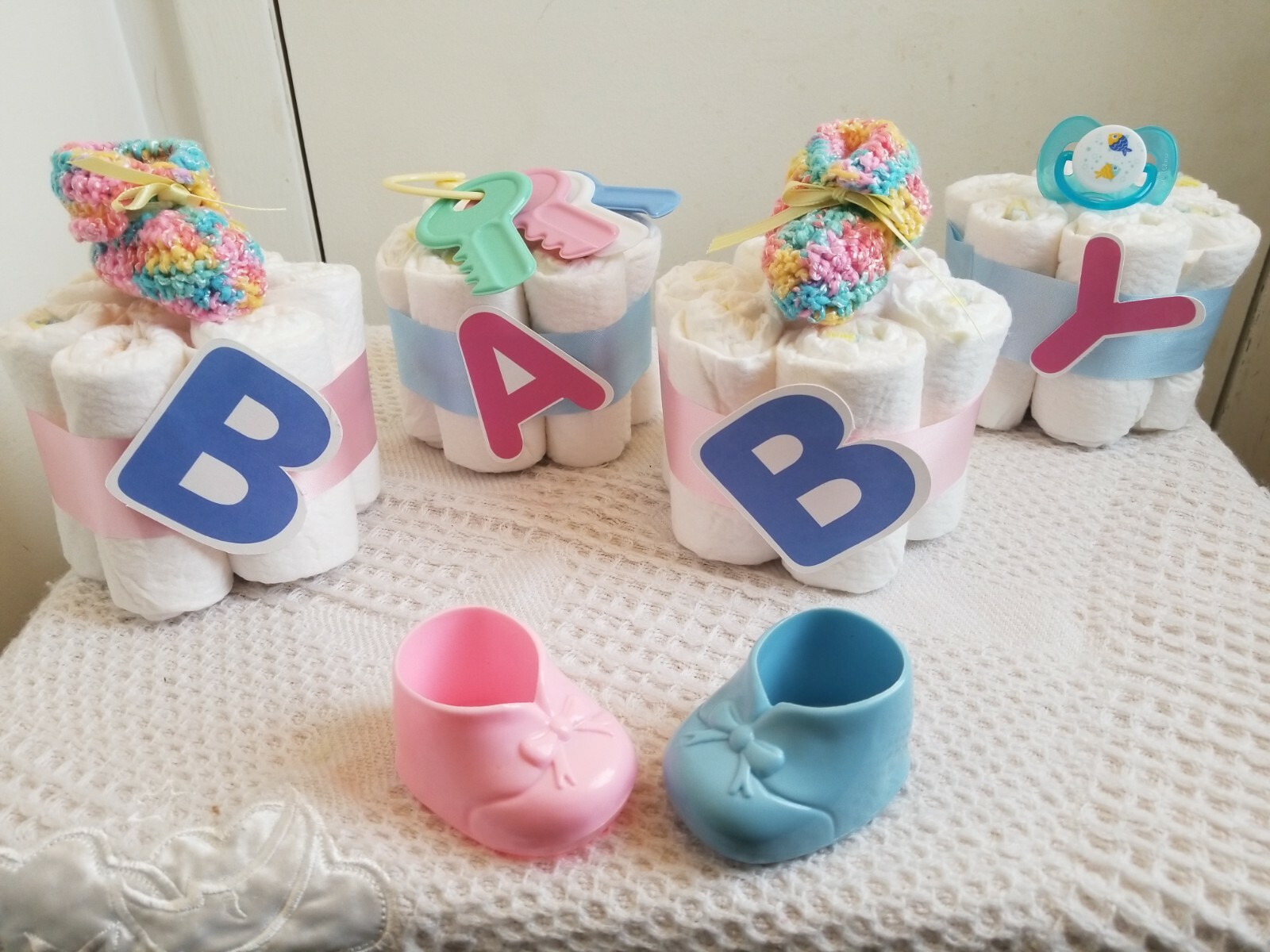 Alphabet Baby Mini Diaper Cakes Centerpiece Gift Set - Boy Girl Unisex ...