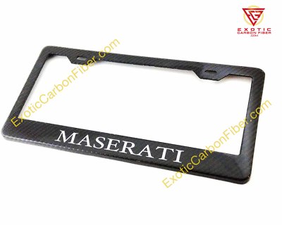 Maserati White Text Only Real Carbon Fiber license Plate Frame *Top ...