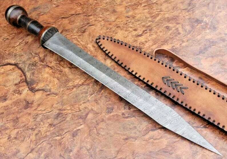 HISTORICAL ROMAN GLADIUS SWORD 30" HANDMADE DAMASCUS STEEL W/ ROSE WOOD ...