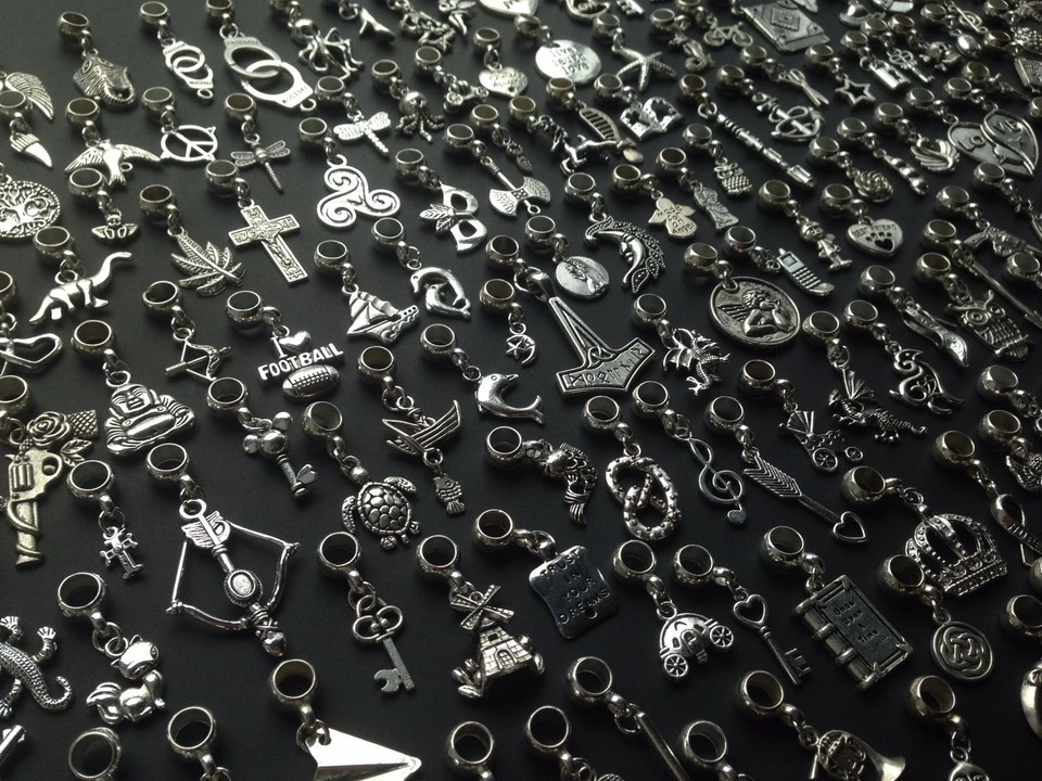 25pcs Silver European Bracelet Charms Pendants Beads Sliders kids ...