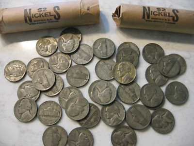 Two (2) ROLLS Jefferson Silver War Nickel 5c Rolls Circulated 80 US ...