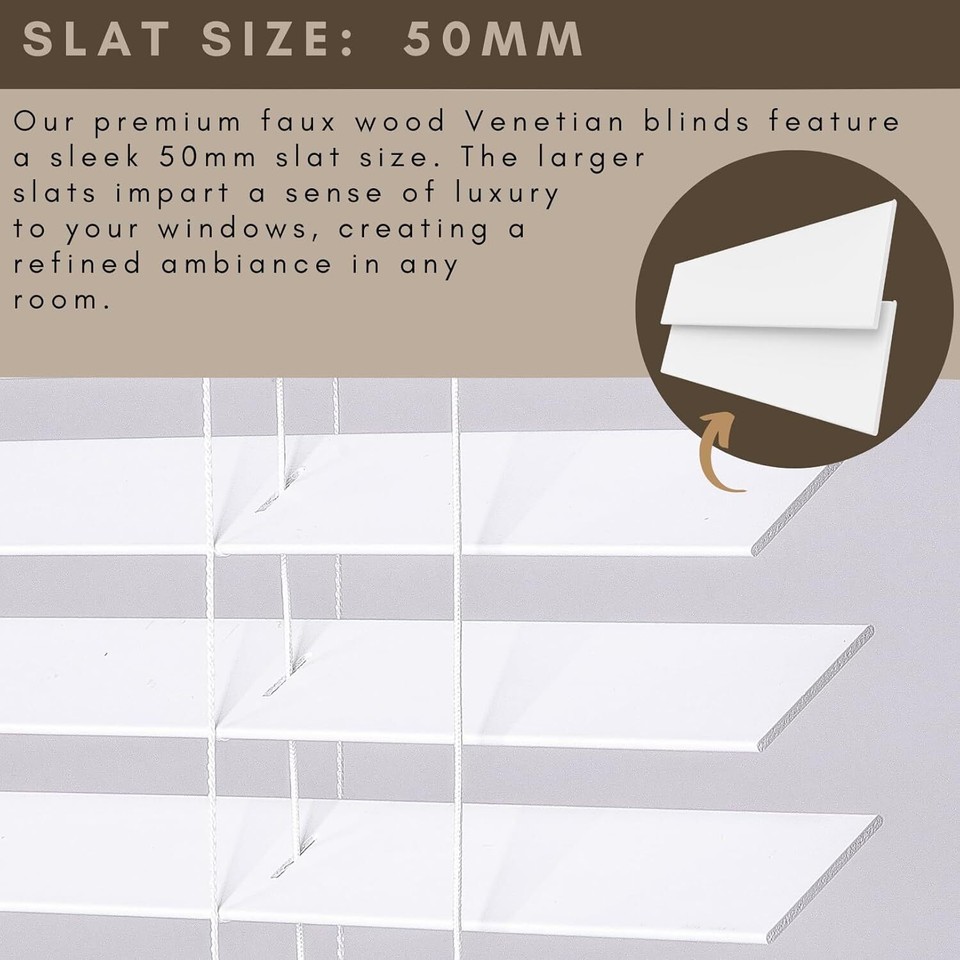 Faux wood wooden Venetian Blinds String and Tape Grey Blind 50 mm slats ...
