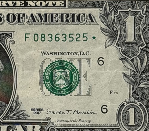 Full Shaded Star Note Error Fancy Serial Number One Dollar Bill ...