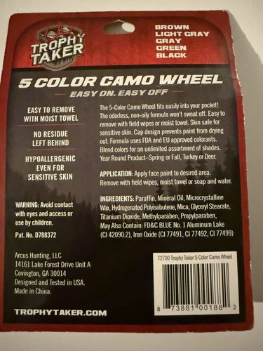 5 Color Camo Wheel Easy-On Easy-Off Hunting Face Paint Trophy Taker ...