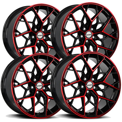 (Set of 4) Shift H35 Piston 20x8.5 5x112 +32mm Black/Red Wheels Rims 20 ...