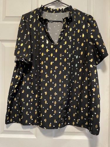 SHEIN Top shirt 3X 22 Bust 52 Length 28 Black/White/Metallic Gold ...