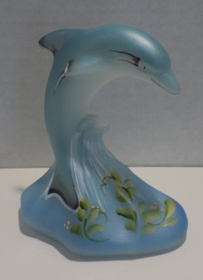 FENTON Dolphin Figurine HP Opal Satin GLASS QVC 2010 Signed P Lauderman ...