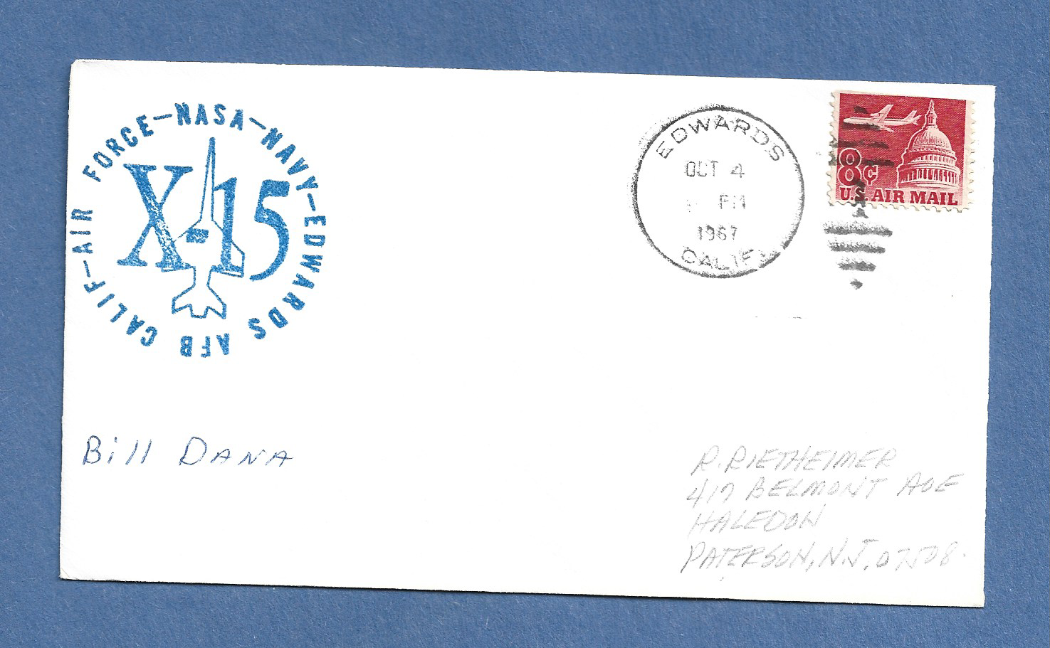 X-15 ROCKET PLANE FLIGHT # 189 OCT 4,1967 BILL DANA SPACE COVER NASA ...