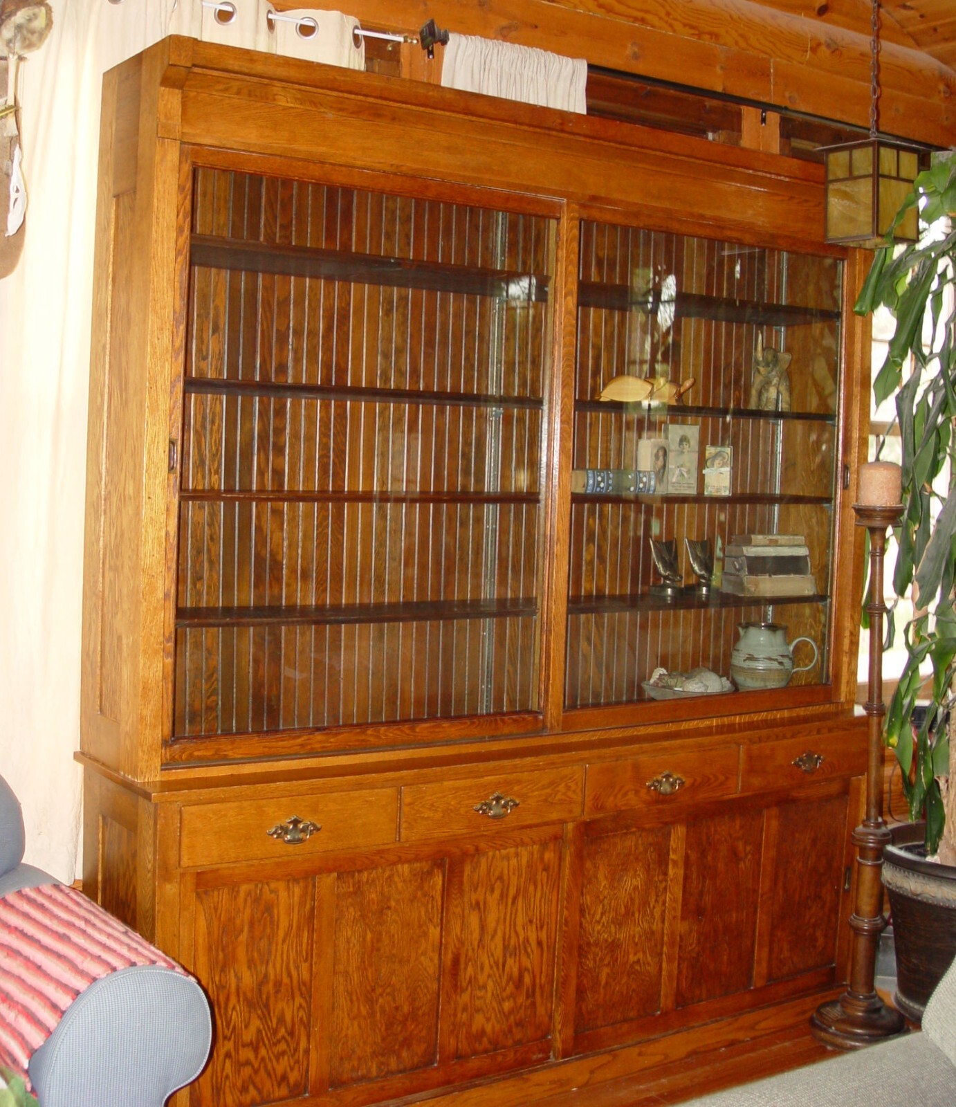 Large 19th c. Oak Mercantile General Store Display Cabinet - Sliding ...