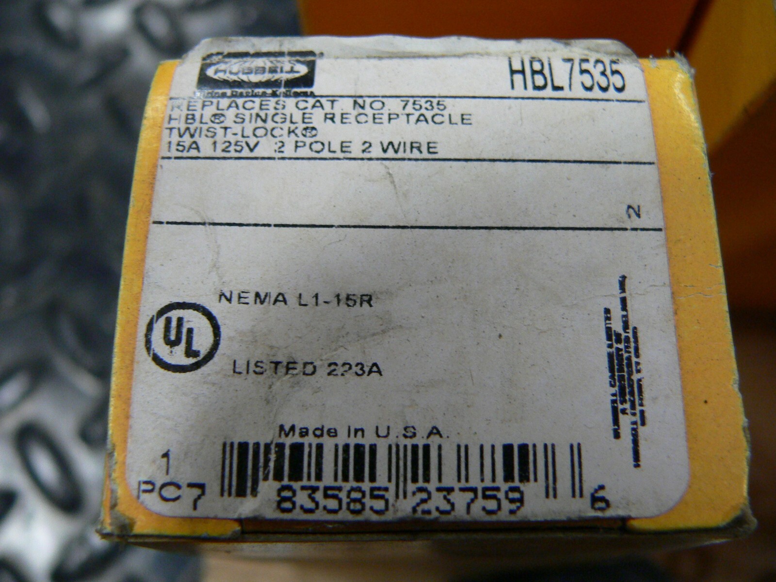 (LOT of 4) HUBBELL HBL7535 Single Receptacle Twist-Lock 15A 125V 2P 2W ...
