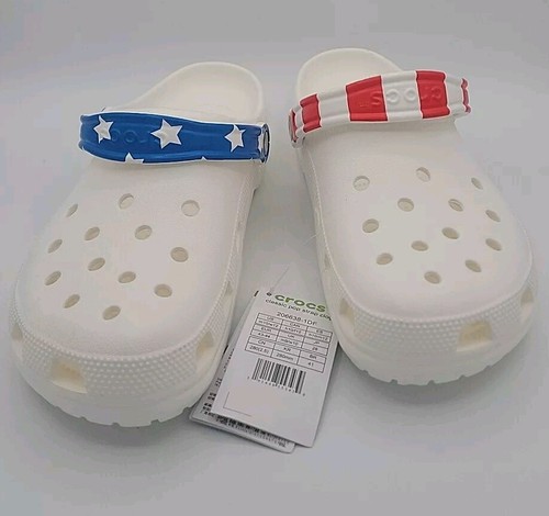 Crocs Classic Pop Strap Clogs White/Stars and Stripes Heel Strap Men’s ...