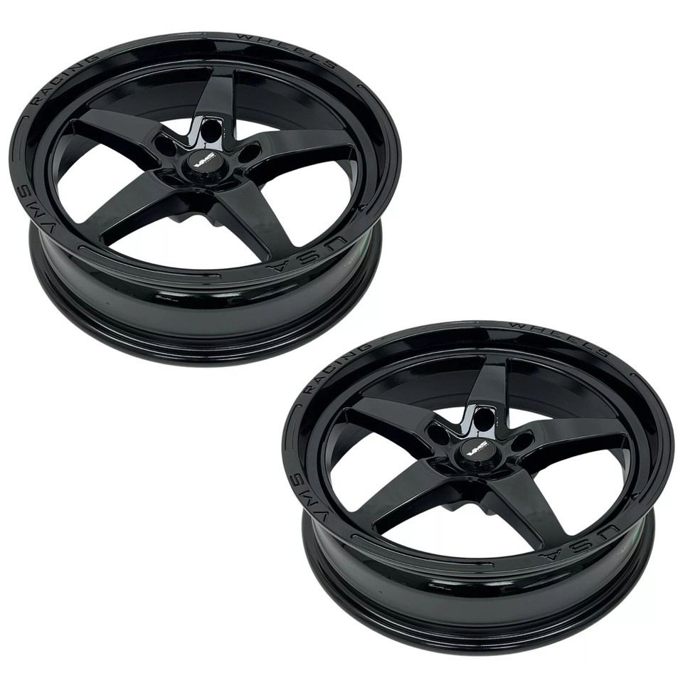 VMS Racing Jet Black V-Star Drag Pack Wheels 18x5 & 17x10 For Camaro ...