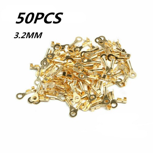 50PCS Brass Insulated Crimp Ring Terminals Wire Spade Connectors 3.2mm ...