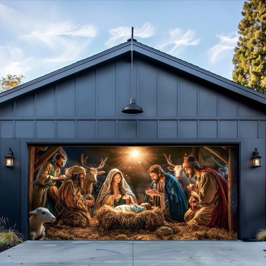 Large Nativity Scene Garage Door Banner, Outdoor Christmas Decoration ...