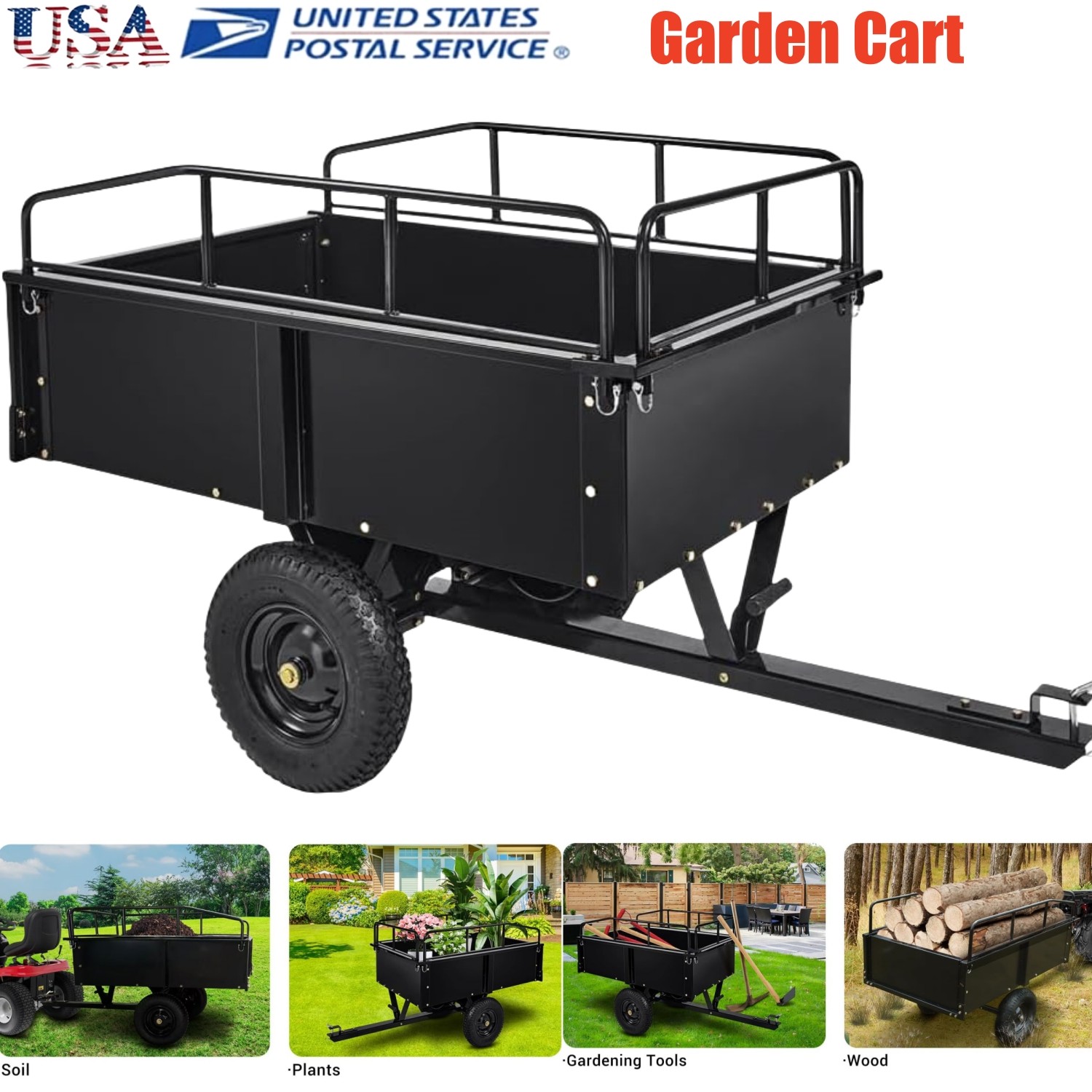 750lb Heavy Duty Dump Cart Garden Utility Trailer for ATV UTV Lawn ...