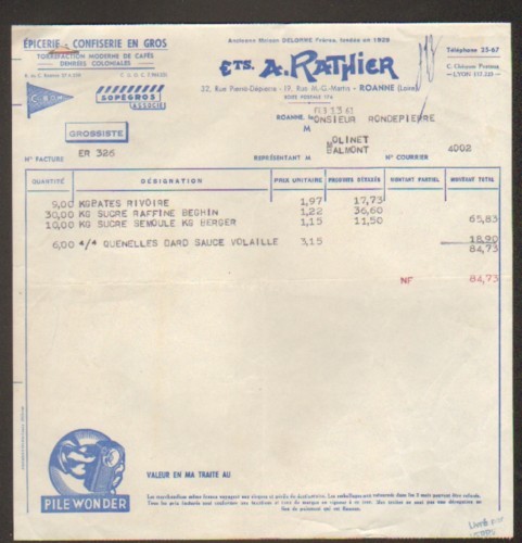 ROANNE (42) EPICERY / CONFECTIONERY ""A. RATHIER"" 1961 | eBay