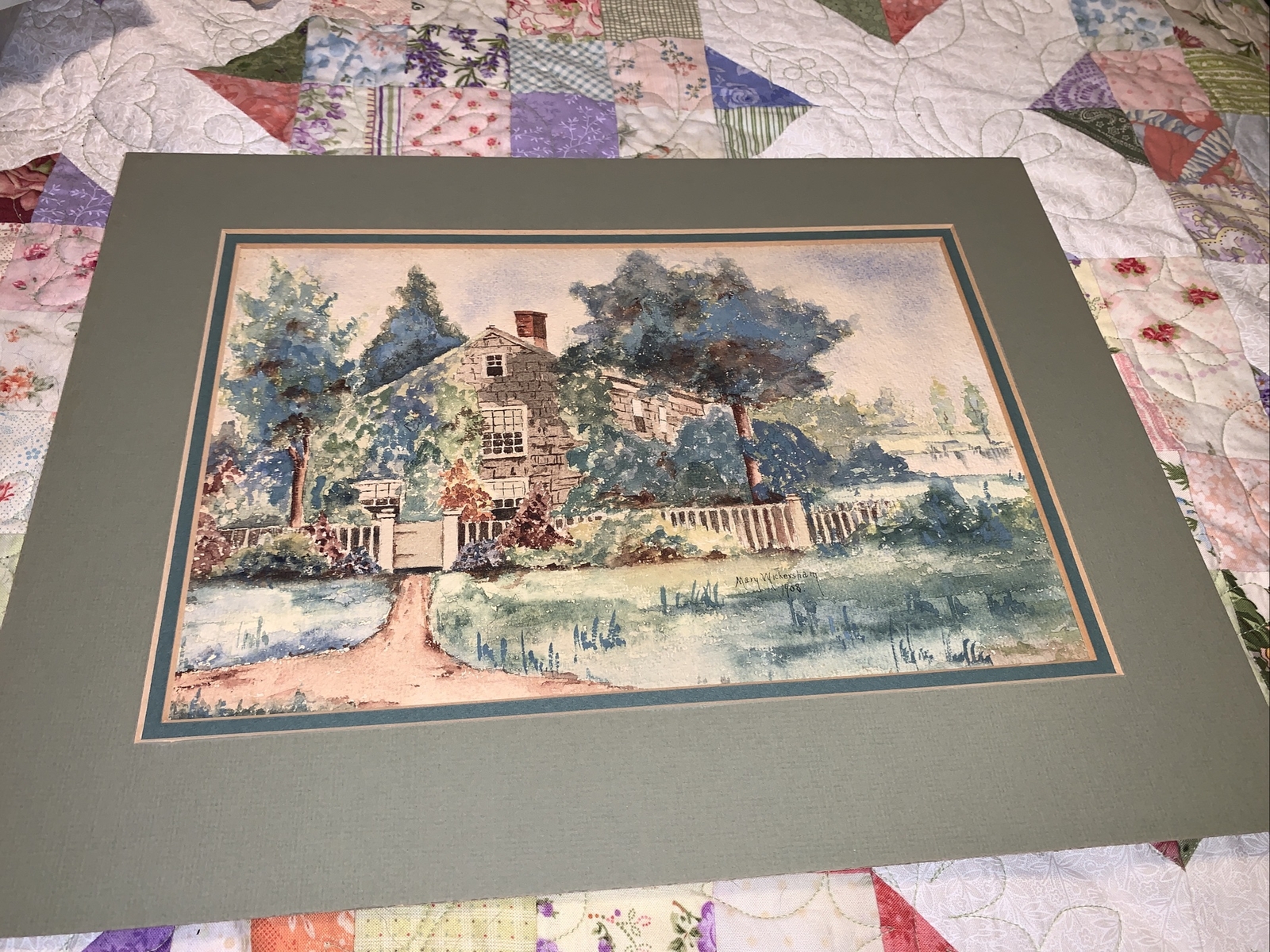 country estate stone house watercolor dated 1908 by Mary Wickersham | eBay