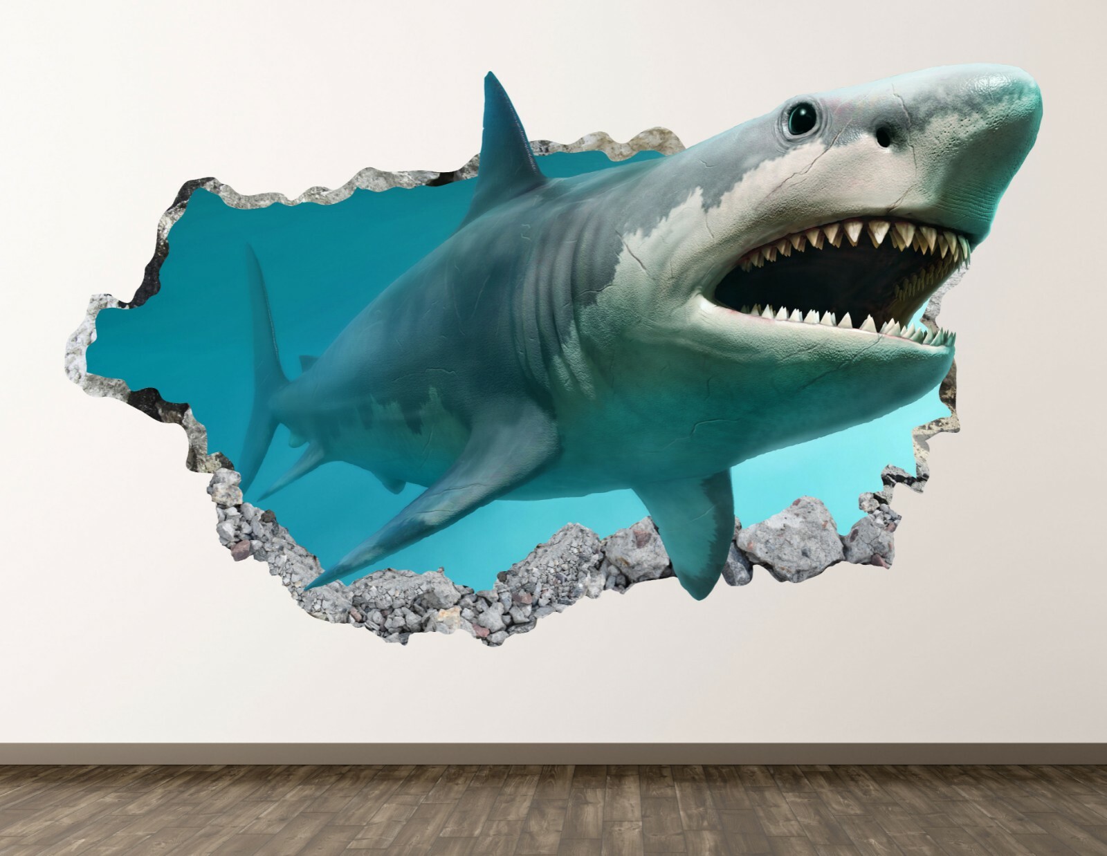 Ocean Shark Wall Decal Art Decor 3D Smashed Marine Animal Sticker ...