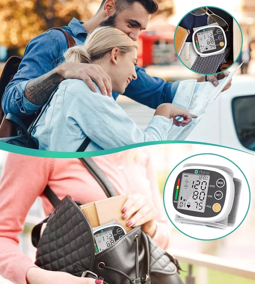 Digital Wrist Blood Pressure Monitor BP Machine Cuff LCD Heart Rate ...