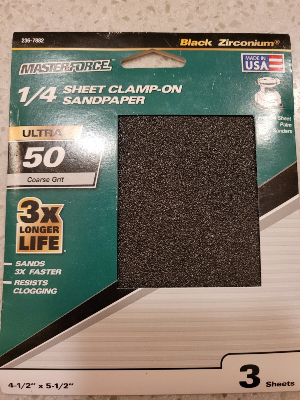 MASTERFORCE 1/4 SHEET CLAMP ON SANDPAPER 50 GRIT 3 SHEETS | eBay