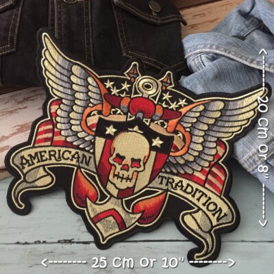American Traditional Biker Motorcycle Iron on Embroidered Large Back ...