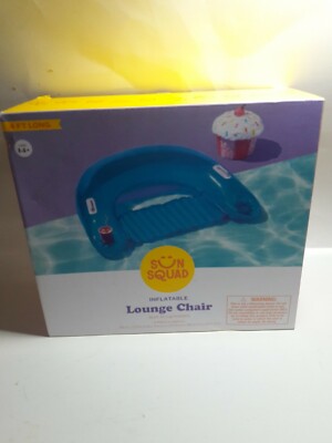 Sun Squad- Chill Pool Lounge Chair Blue Float inflatable, NEW- 4FT Long ...