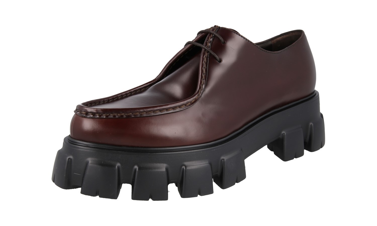 PRADA MONOLITH CHOCOLATE LOAFER LACE-UP SHOES 2EE361 BROWN LEATHER NEW ...