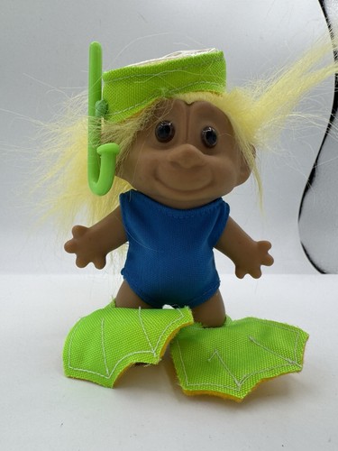 Vintage Troll Doll Yellow Hair Brown Eyes Toys 3.5” Swim Snorkel Outfit ...