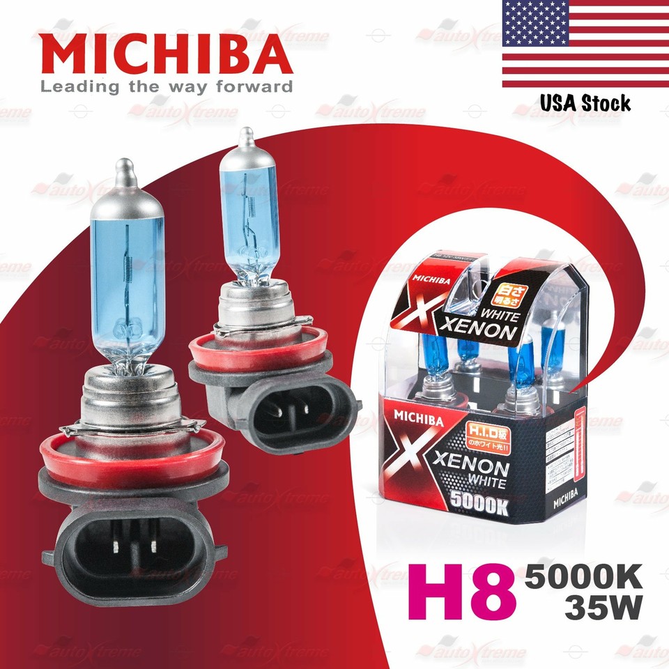 2x MICHIBA 12V Headlight Bulbs 5000K XENON Look WHITE H1 H3 H4 H7 H8 ...