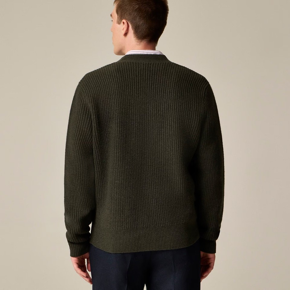 J.Crew Sweater Men's Ribbed Wool V-neck Cardigan English Wool Panels ...