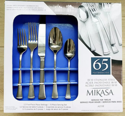 Mikasa Alyse Flatware Service for 12, 65 Pieces 18/10 Stainless Steel ...