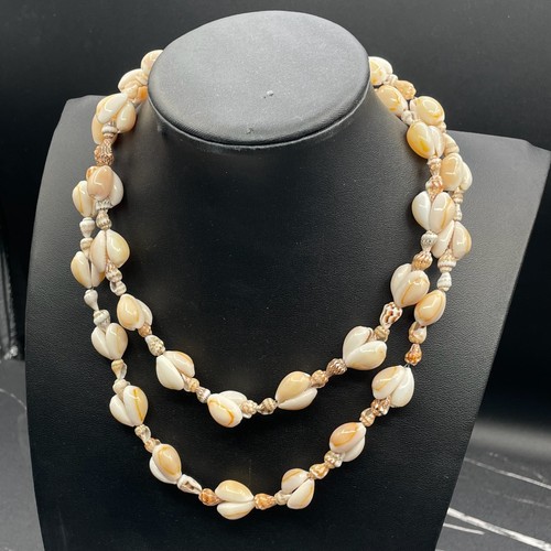 VTG Double Layer Shell Necklace Cowrie Nassa Beach Statement Brown ...