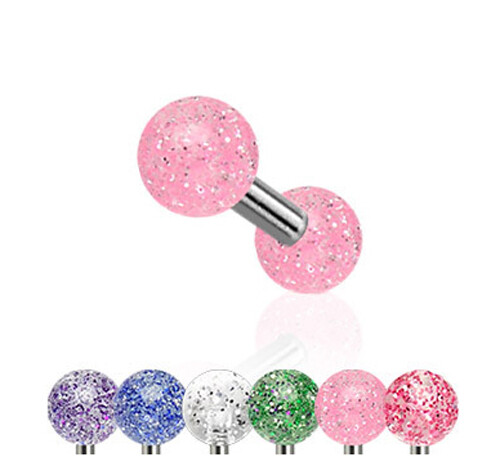 Cartilage Tragus Bar Piercing with Ultra Glitter Balls Surgical Steel ...