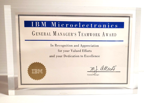 Vintage IBM Microelectronics General Manager's Teamwork Award Lucite ...