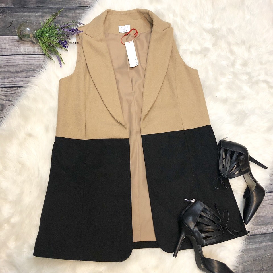 Elle Two Tone Color Blocked Vest NEW Medium Beige & Black $68 Modern ...