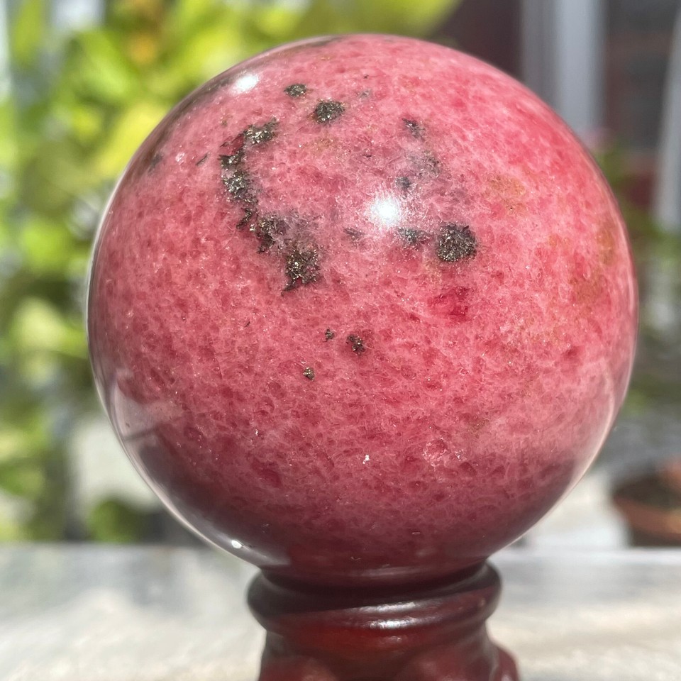 328g Natural Red Black Rhodonite Quartz Crystal Sphere Mineral Healing ...